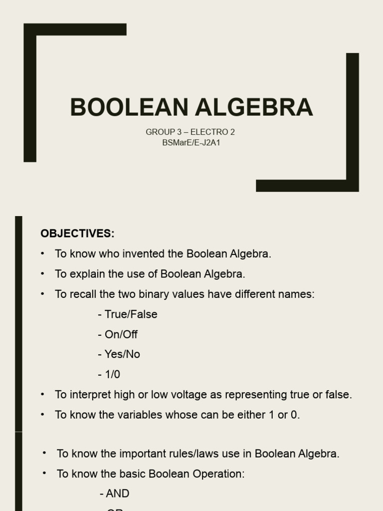 Boolean Algebra Group 3 | PDF | Boolean Algebra | Teaching Mathematics