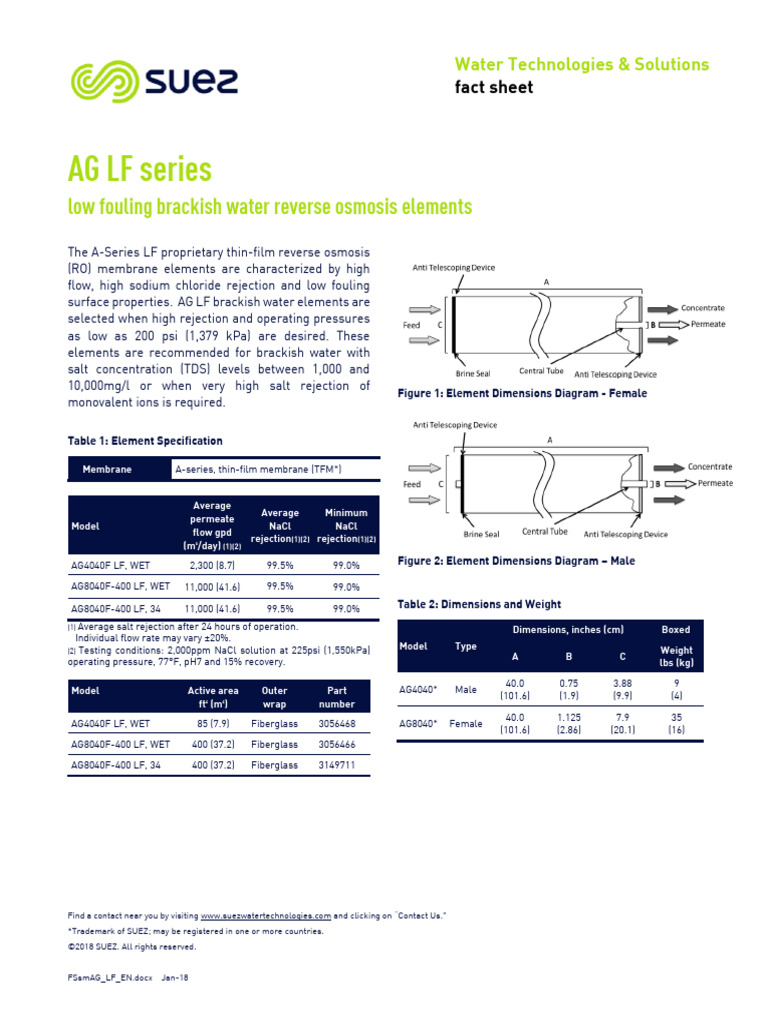 Membrane RO Suez | PDF | Membrane | Sodium Chloride