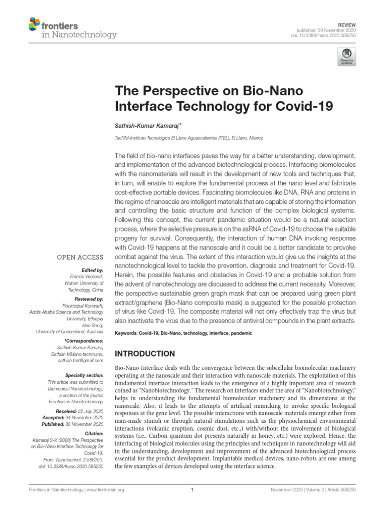 The Perspective On Bio-Nano Interface Technology For Covid-19 | PDF ...
