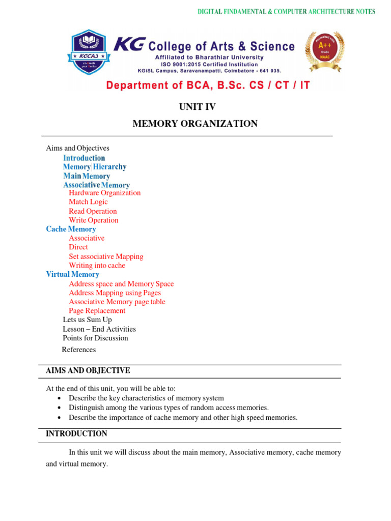 Unit IV Memory Organization | PDF | Computer Data Storage | Cpu Cache