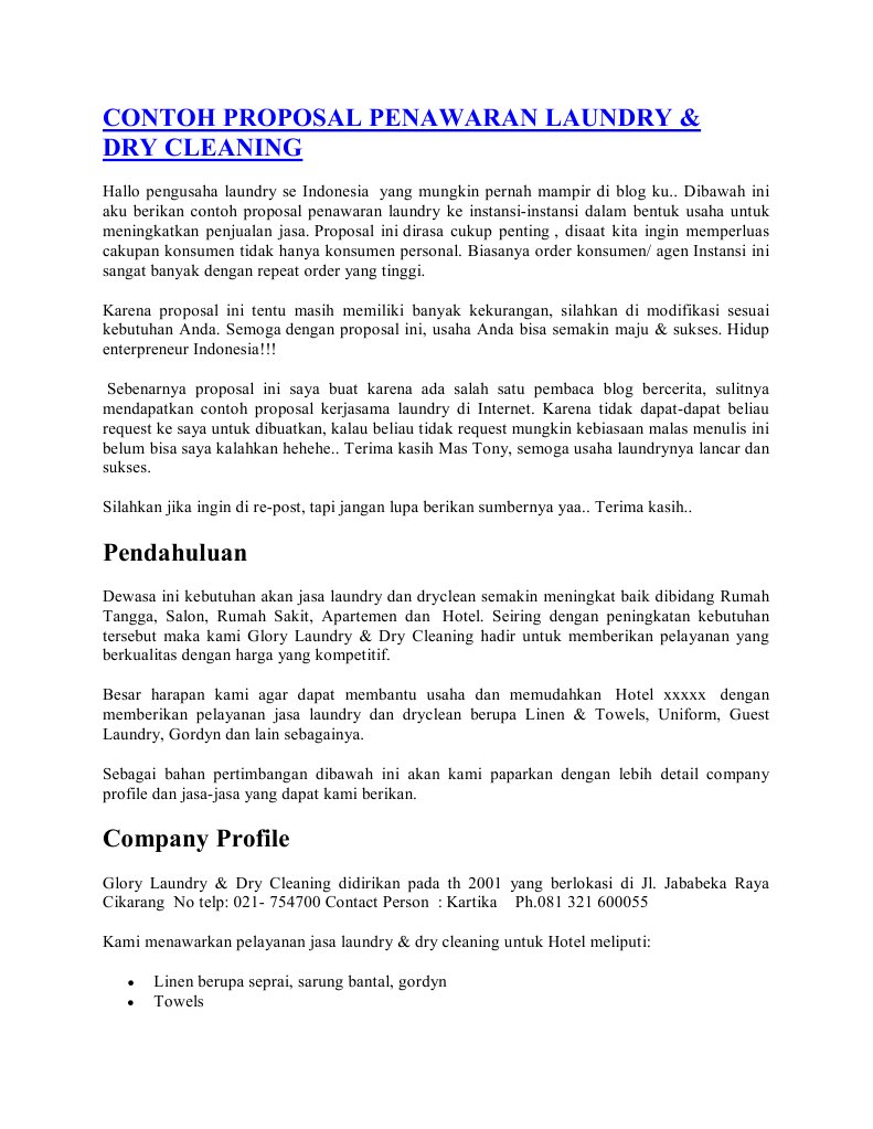 Contoh Proposal Penawaran Laundry | PDF