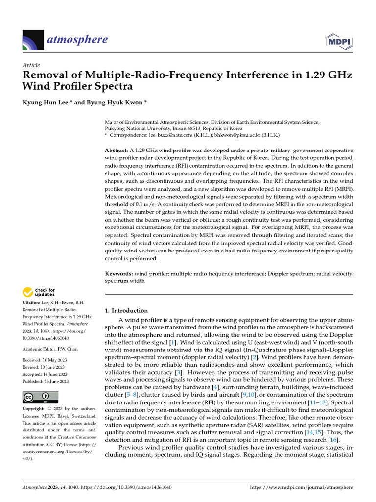 Atmosphere 14 01040 v2 | PDF | Electromagnetic Interference | Spectral ...