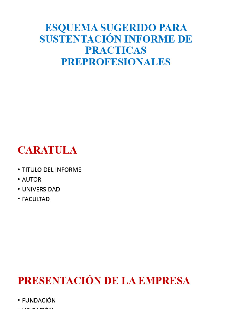 Esquema Sustentación Informe de Practicas | PDF