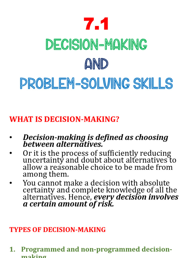 7.1 Decision-Making and Problem-Solving Skills | Download Free PDF ...