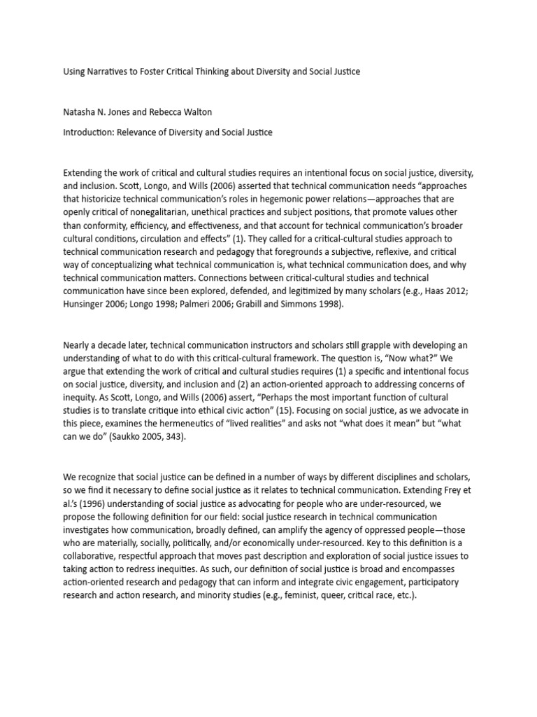 Using Narratives To Foster Critical Thinking About Diversity and Social ...