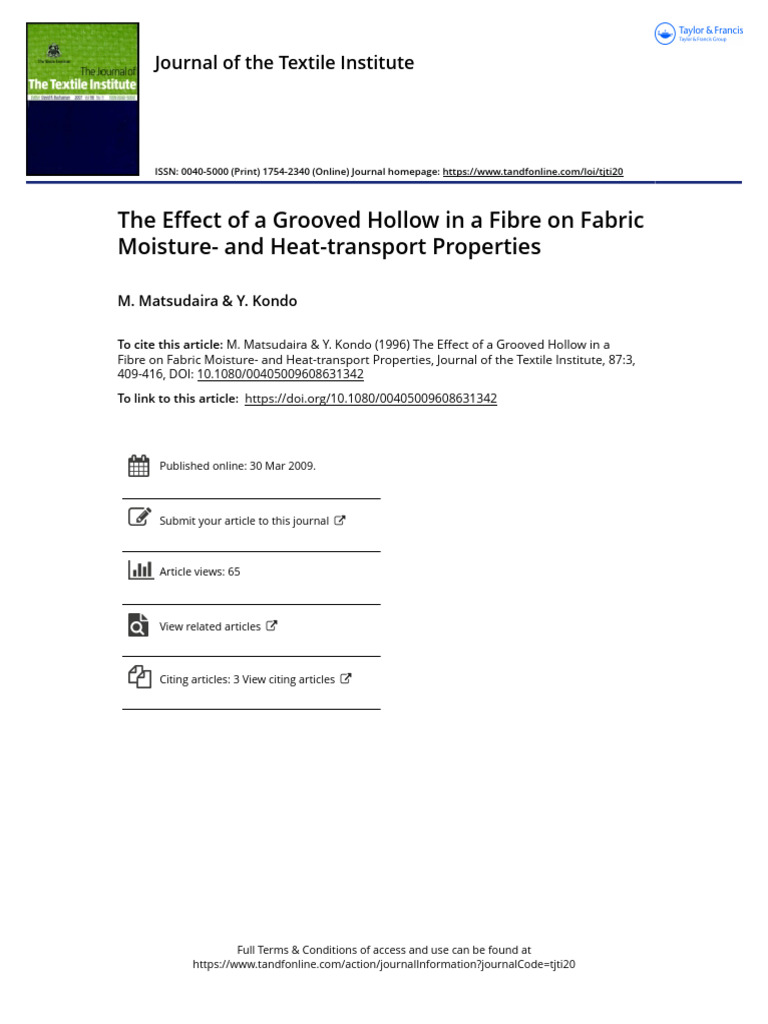 The Effect of A Grooved Hollow in A Fibre On Fabric Moisture - and Heat ...