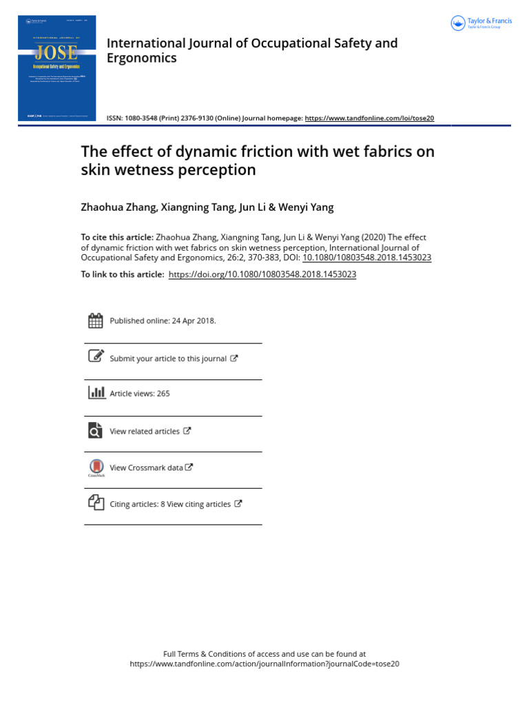 The Effect of Dynamic Friction With Wet Fabrics On Skin Wetness ...
