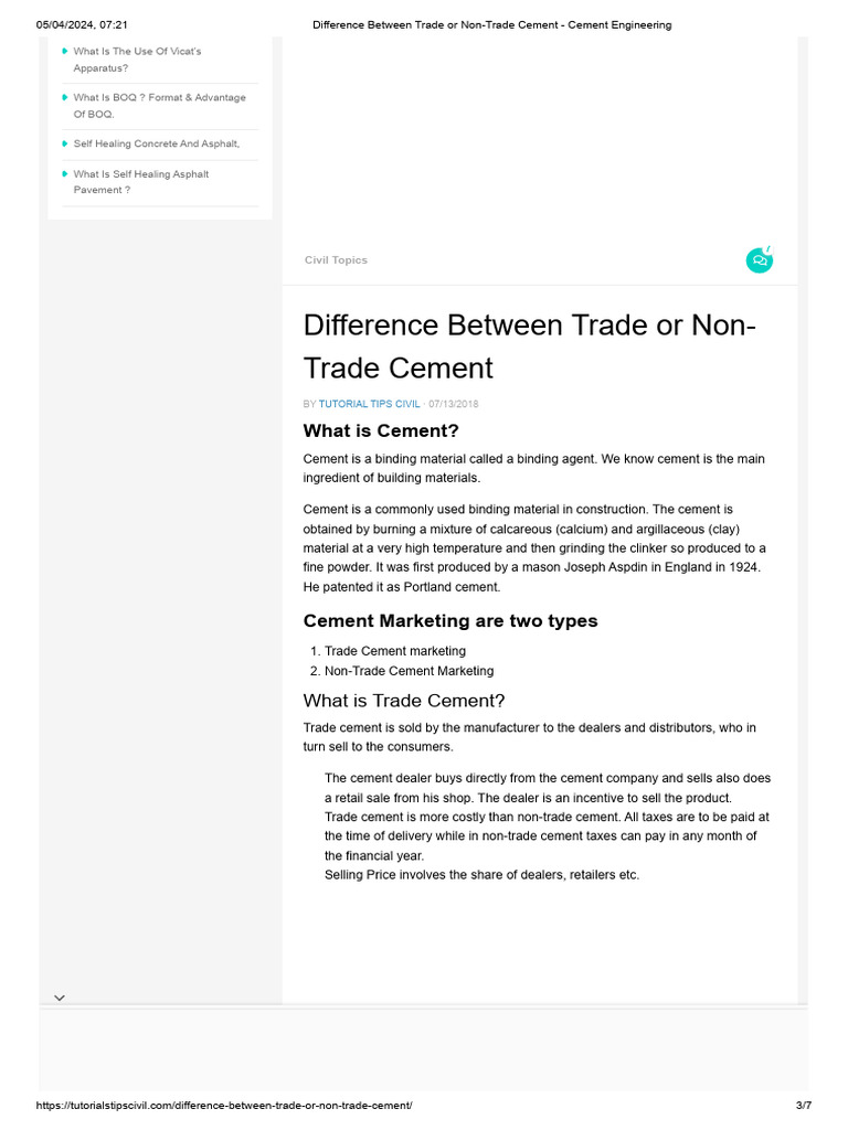 Difference Between Trade or Non-Trade Cement - Cement Engineering | PDF ...