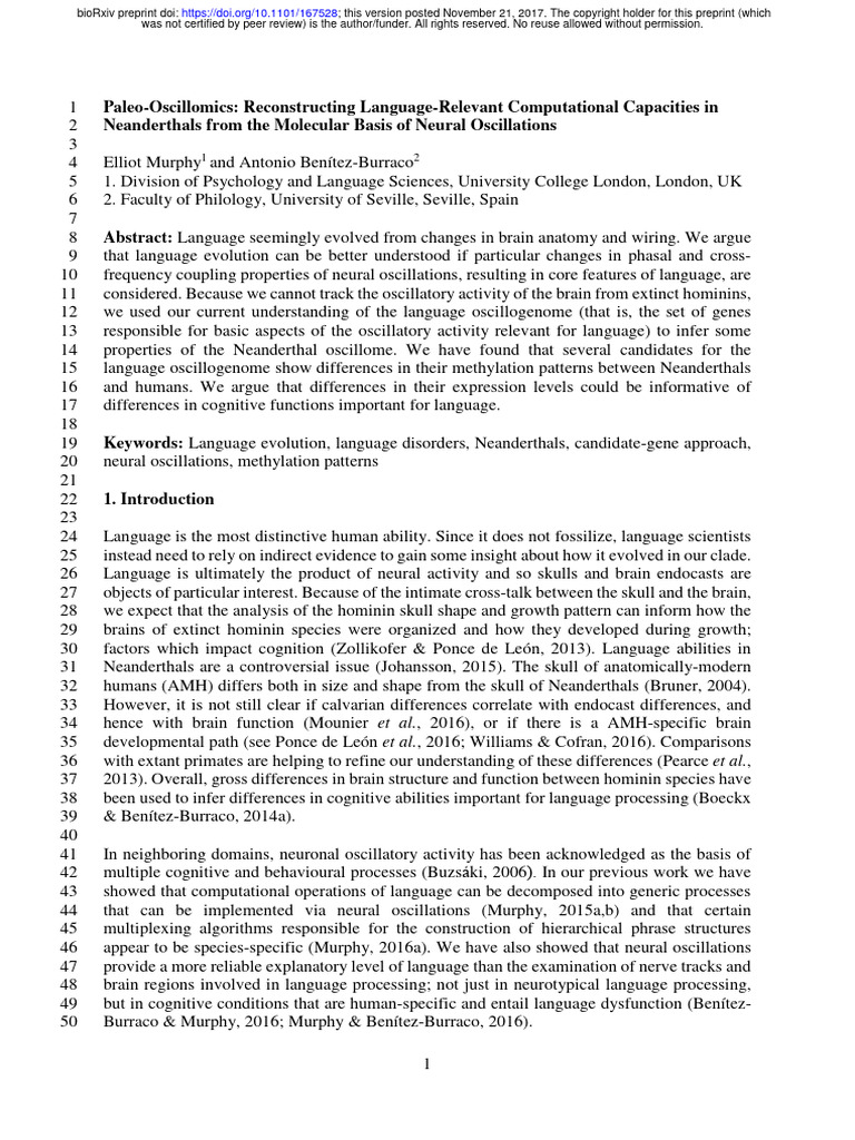 Reconstruct Languge Neand | PDF | Dna Methylation | Neural Oscillation