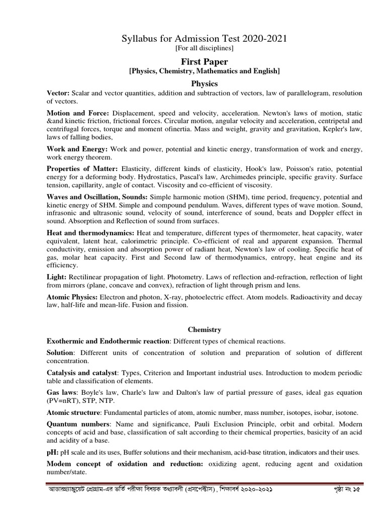 Admission Syllabus of DUET | PDF | Textiles | Yarn