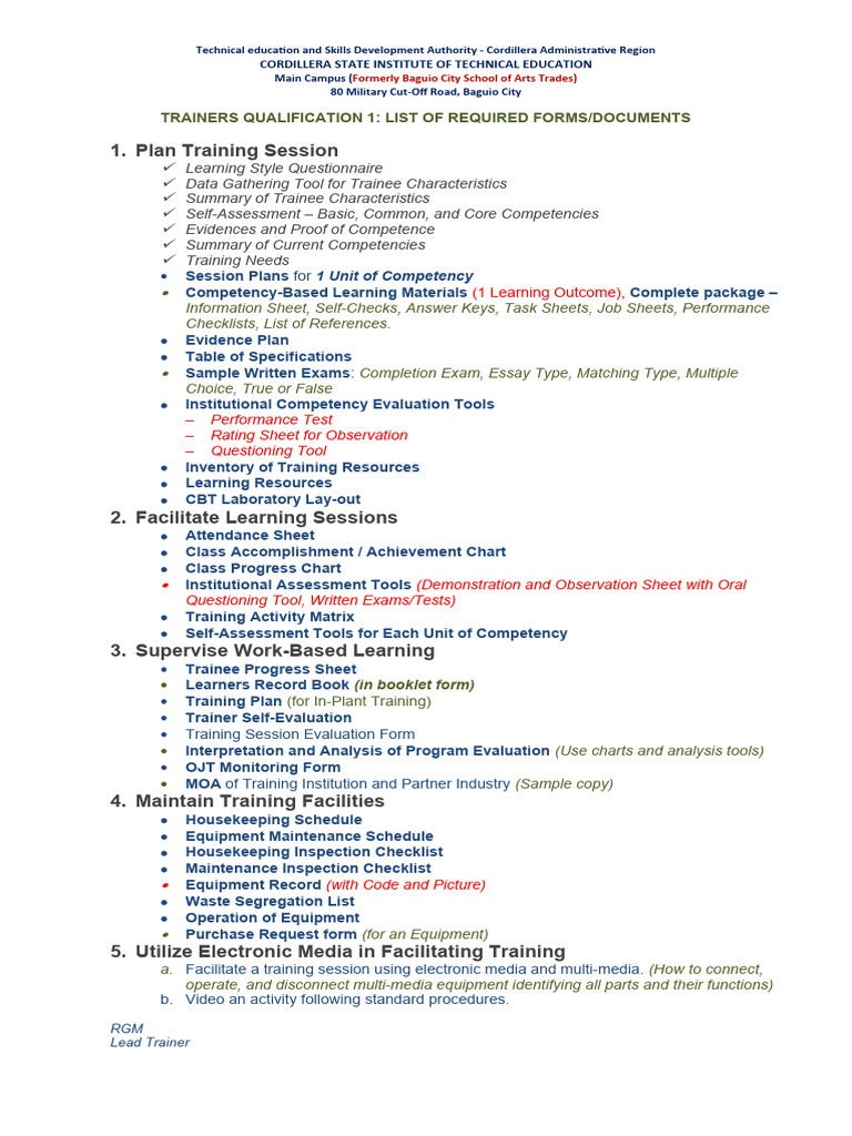 List of Required Forms in Tq1 New | PDF | Learning Styles | Program ...