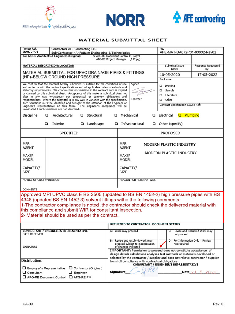 AFE MAT DA072P01 00002rev02 B | PDF | Pipe (Fluid Conveyance ...