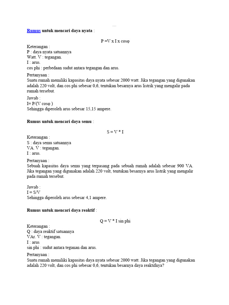 Rumus Rumus Kelistrikan | PDF