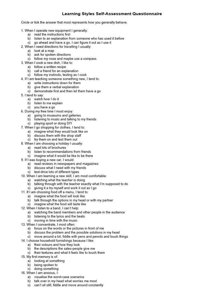 Learning Styles Self-Assessment Questionnaire | PDF | Learning Styles | Learning