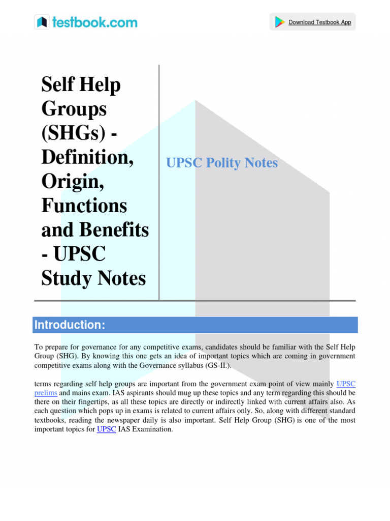 Self Help Groups Functions and Benefits Upsc S | PDF | Poverty ...