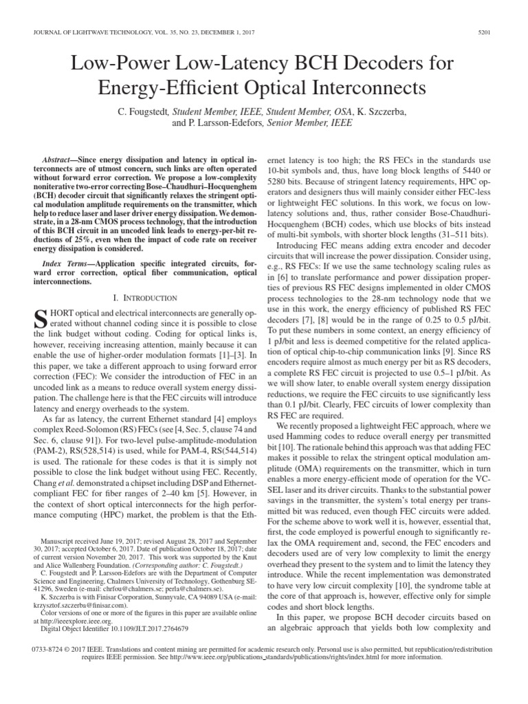 Low-Power Low-Latency BCH Decoders For Energy-Efficient Optical ... Low-Power Low-Latency BCH Decoders For Energy-Efficient Optical ...