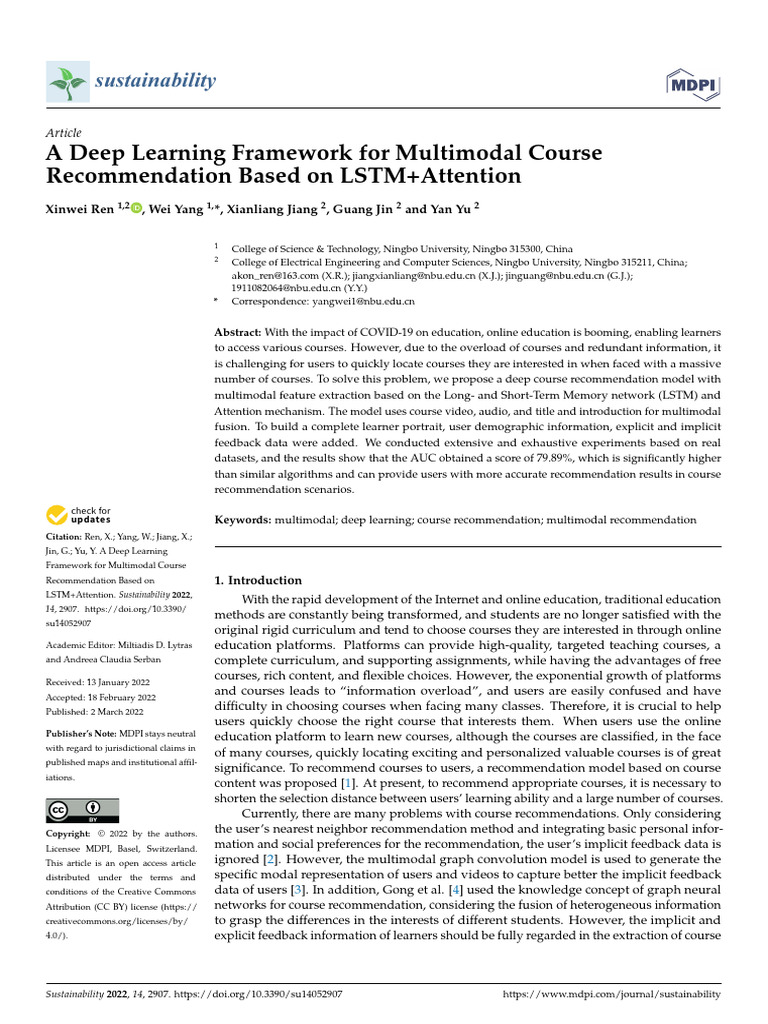 A Deep Learning Framework For Multimodal Course Recommendation Based On Lstm Attention Pdf