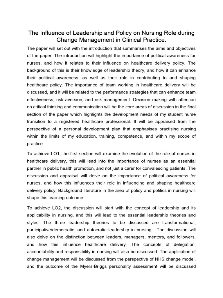 The Influence of Leadership and Policy on Nursing Role during Change ...
