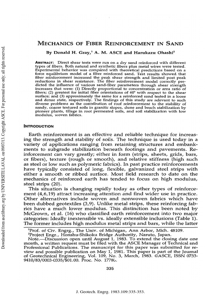 1983, Gray, Donald H. Mechanics of Fiber Reinforcement in Sand. | PDF ...