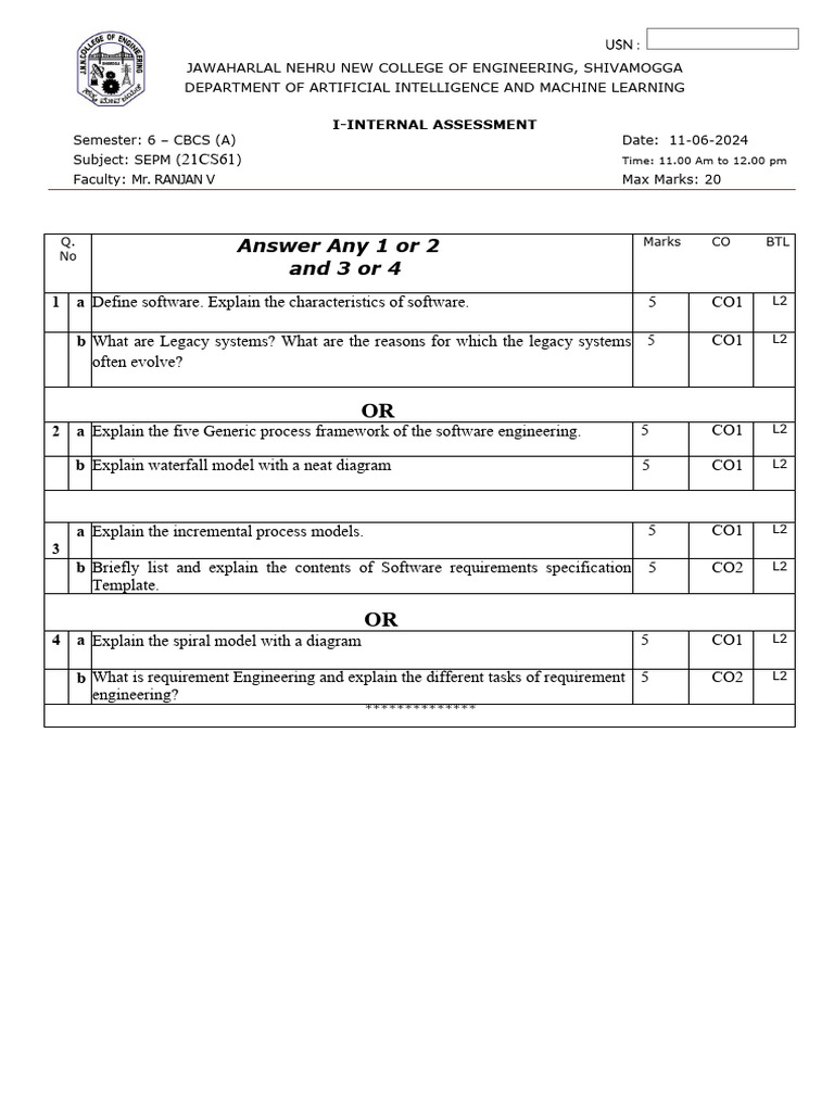 SEPM 1st IA QP | PDF | Information Technology | Artificial Intelligence