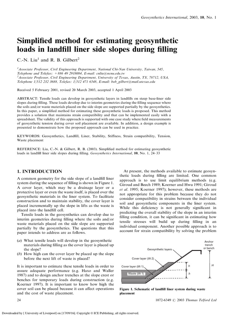 2003, Liu, C.-N. Simplified Method For Estimating Geosynthetic Loads in ...