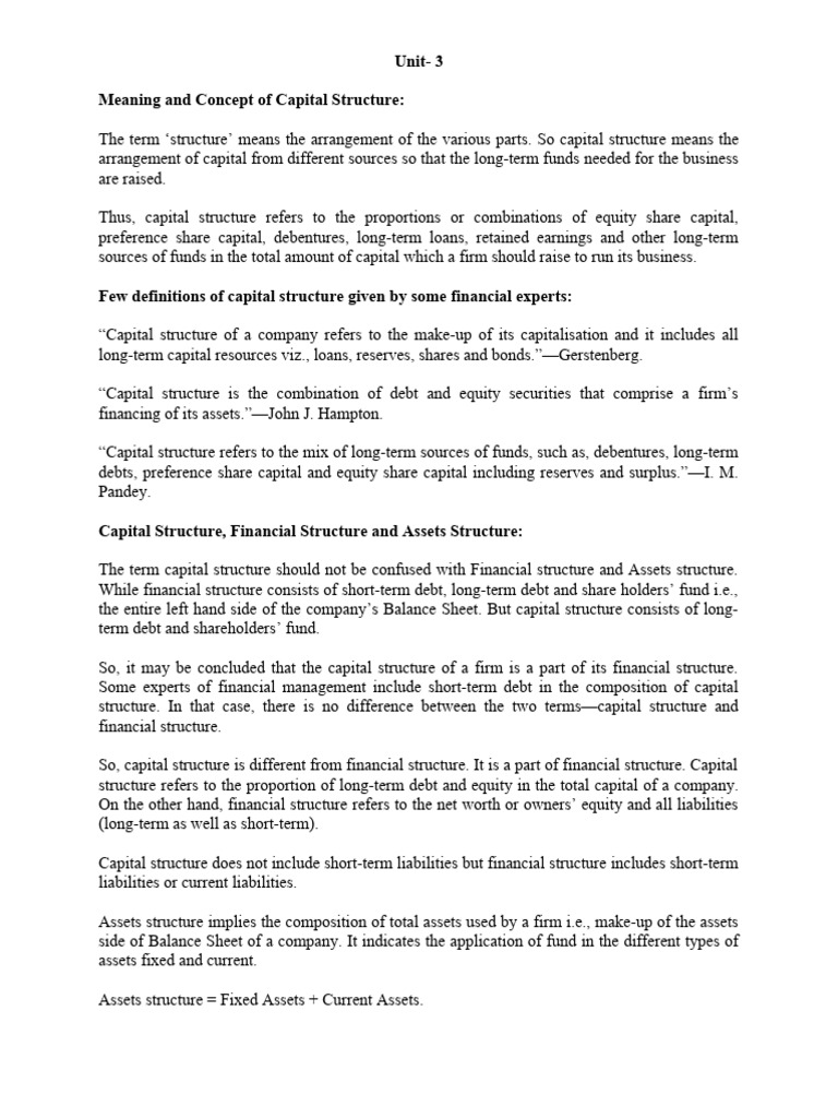 Unit - 3 Capital Structure & Leverage | PDF | Capital Structure | Financial Capital