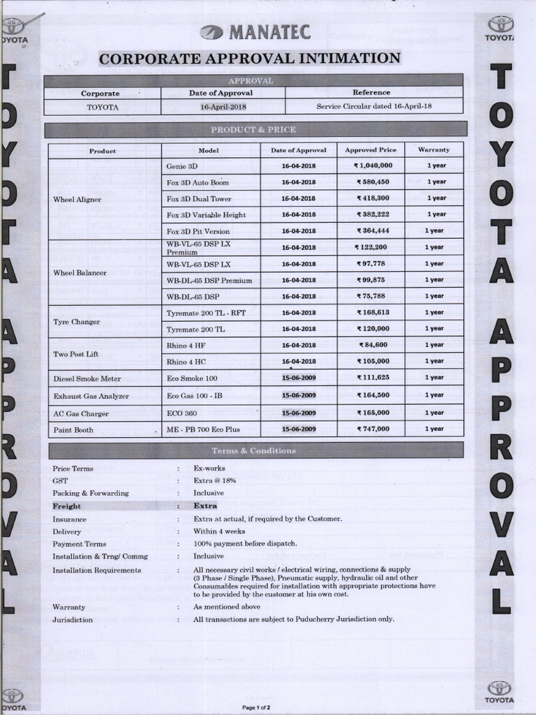 Toyota Approval | PDF