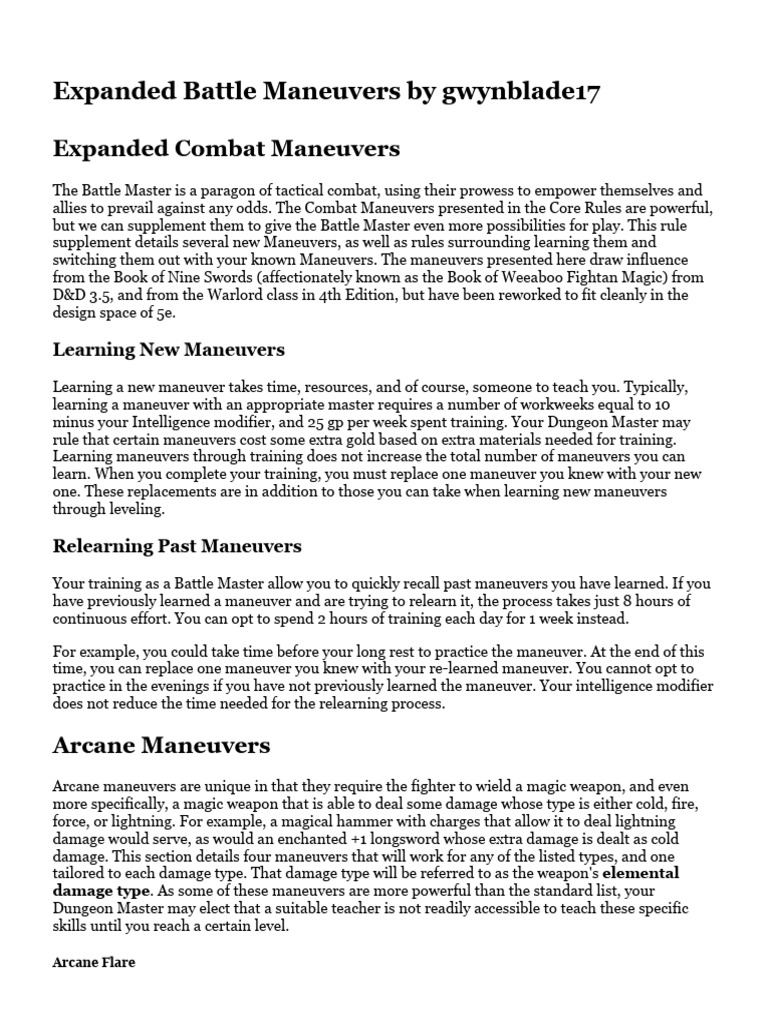 Expanded Battle Maneuvers _ GM Binder | PDF