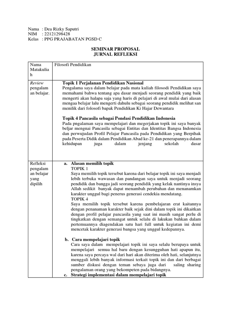 Jurnal Refleksi - Dea Rizky Saputri - FILOSOFI PENDIDIKAN | PDF