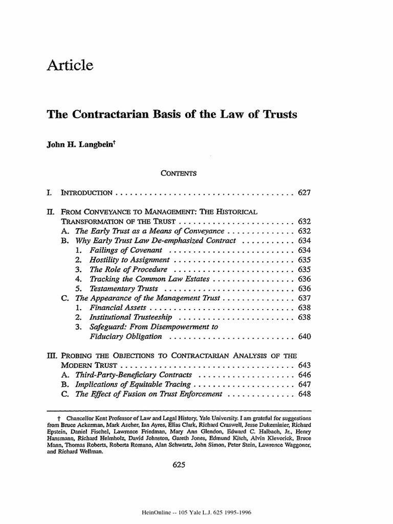Langbein Contractarian Basis Law of Trusts | PDF | Trustee | Fiduciary