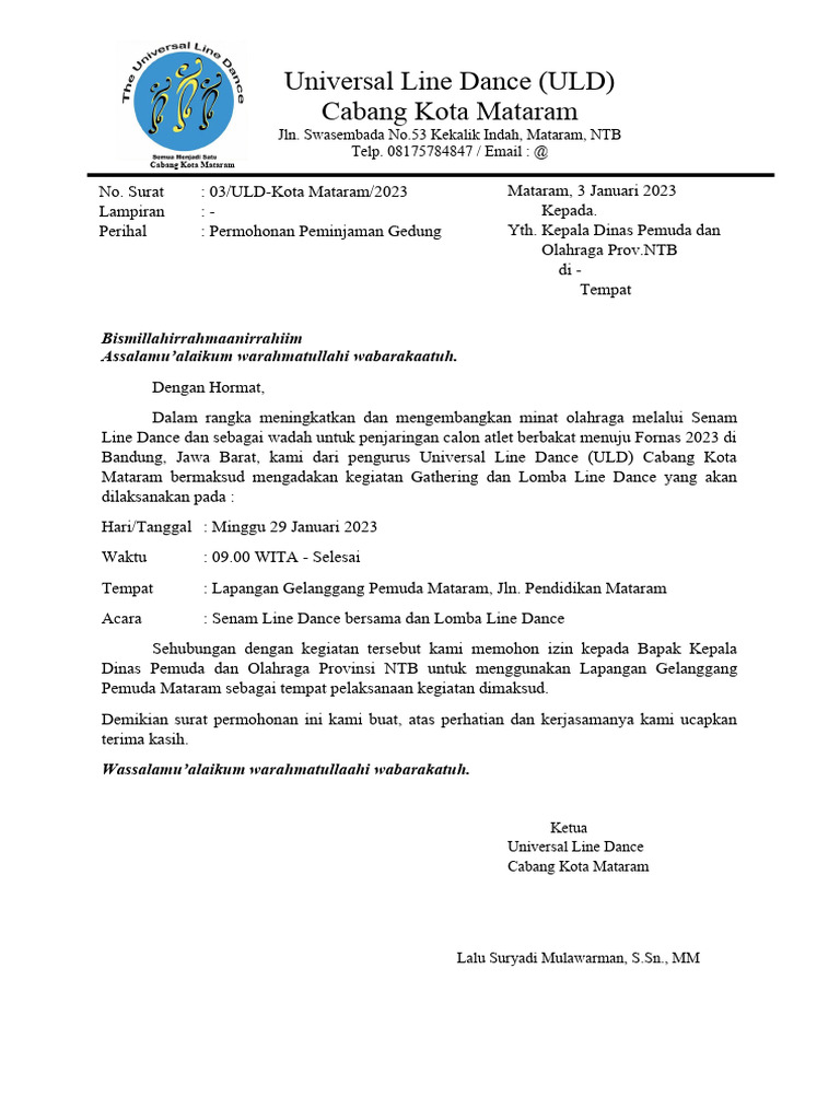 Surat Izin Peminjaman Gedung | PDF