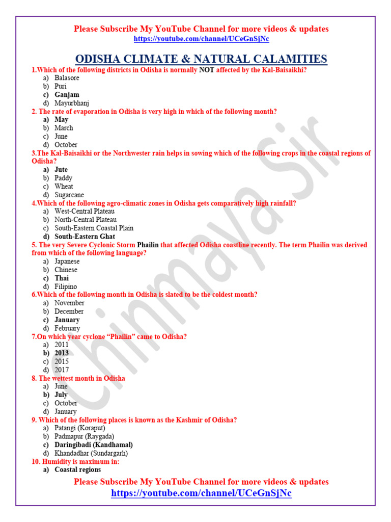 Odisha GK Part 12 Odisha Climate & Natural Calamities | PDF | Monsoon ...