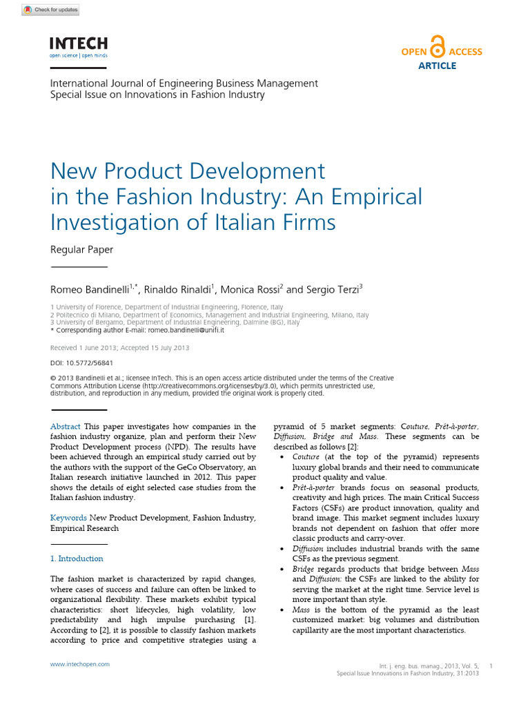 Bandinelli Et Al 2013 New Product Development in The Fashion Industry ...