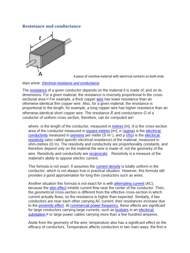 Resistance and Conductance | PDF | Electrical Conductor | Electrical Resistance And Conductance