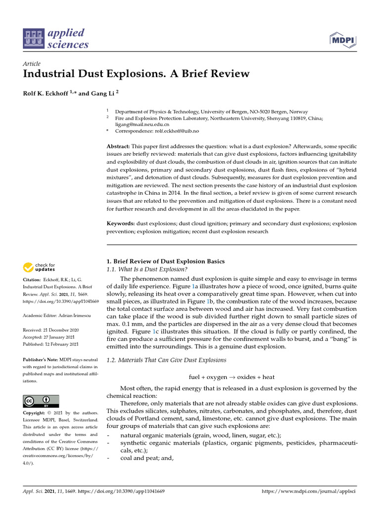 Industrial Dust Explosions. | PDF | Combustion | Explosion
