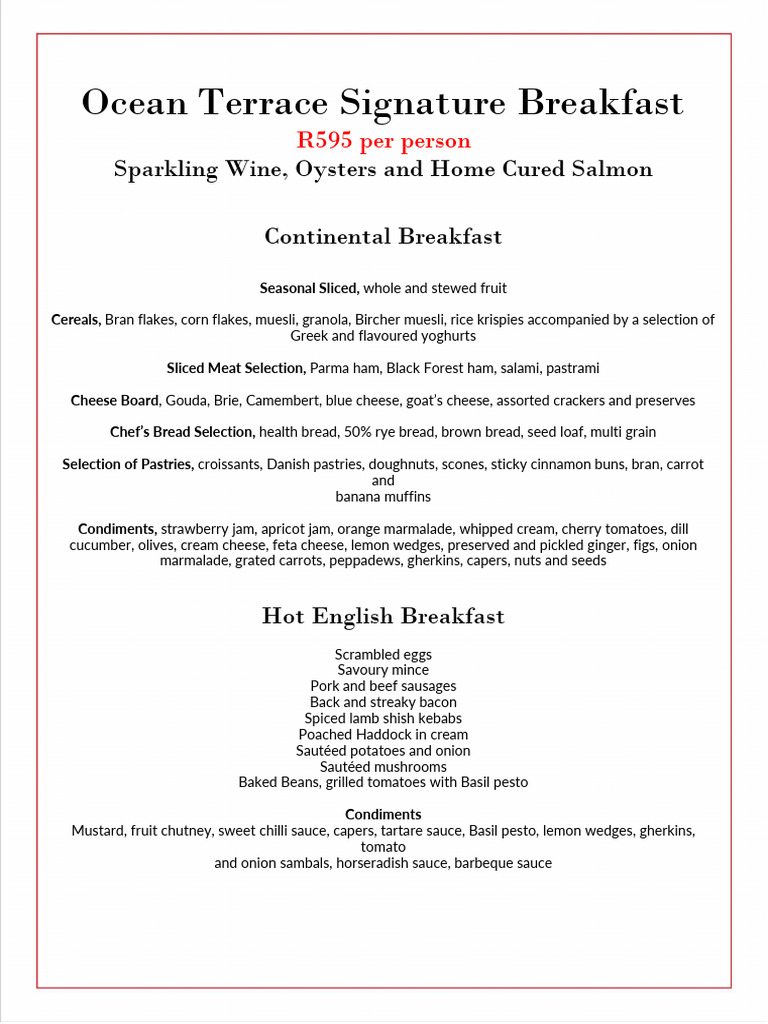 Ocean Terrace Breakfast Menu | PDF | Foods | Cuisine