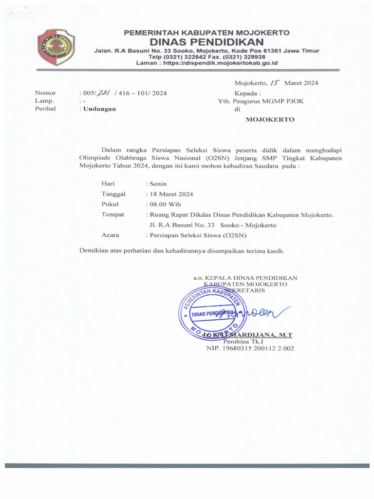 Surat Undangan Mgmp Pjok Smp Pdf