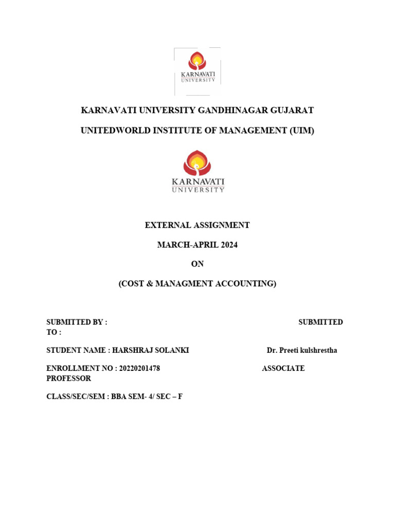 Cost and Management Accounting End Term Assignment | PDF | Book Value | Return On Equity