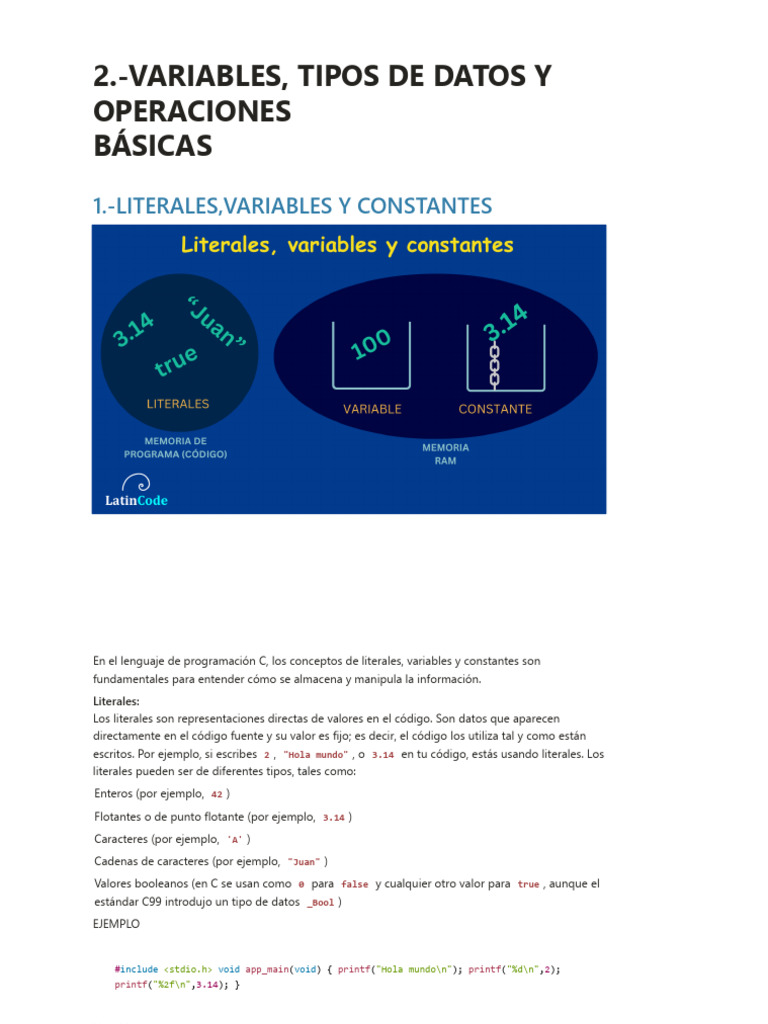 2.-Variables, Tipos de Datos y Operaciones Básicas | PDF | Variable (informática) | Tipo de datos