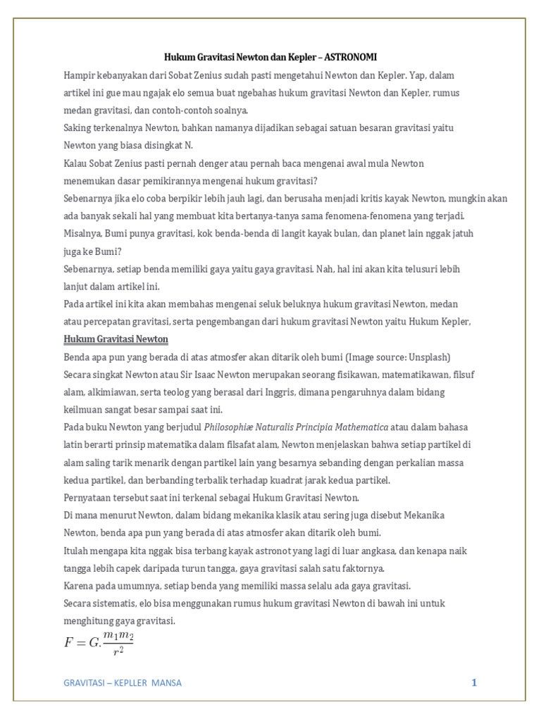 Hukum Gravitasi Newton & Kepler | PDF