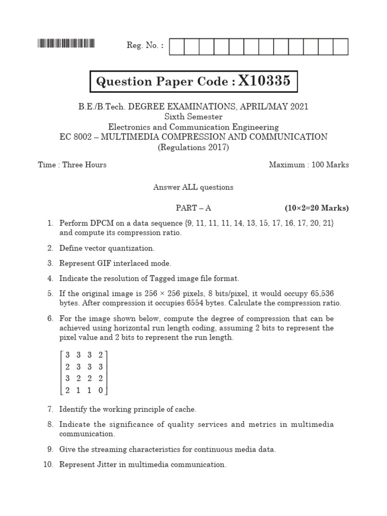 Multimedia Compression Exam Paper | PDF | Data Compression | Computer Data