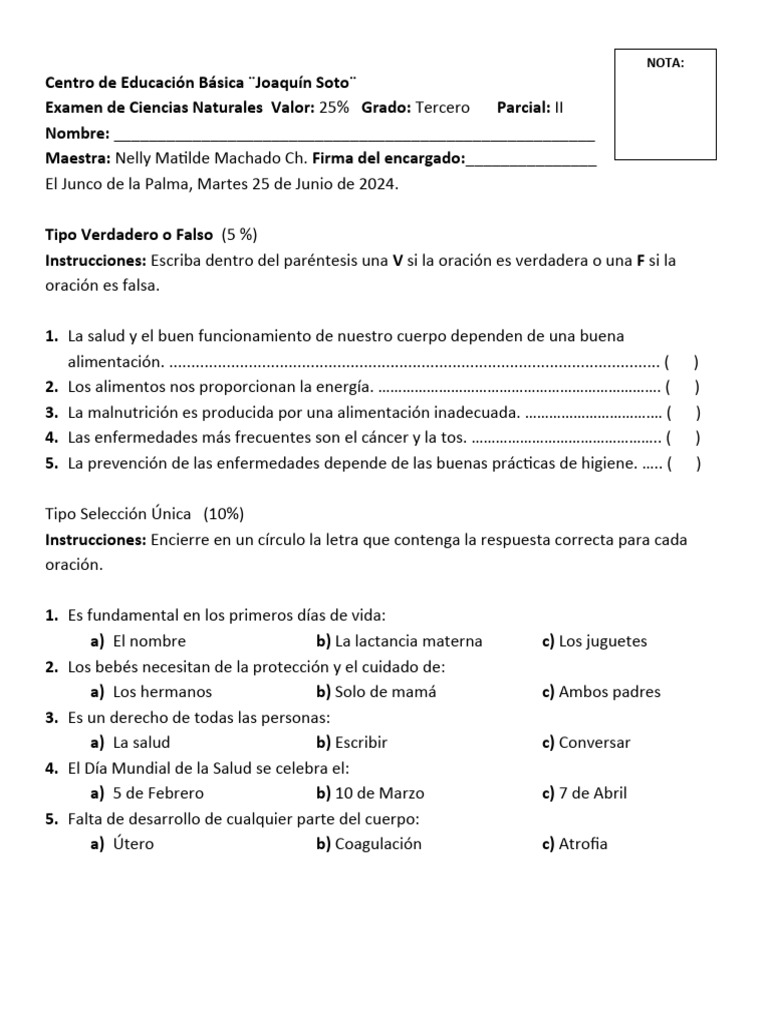 Examen de CCNN | PDF | Alimentos | Especialidades Medicas