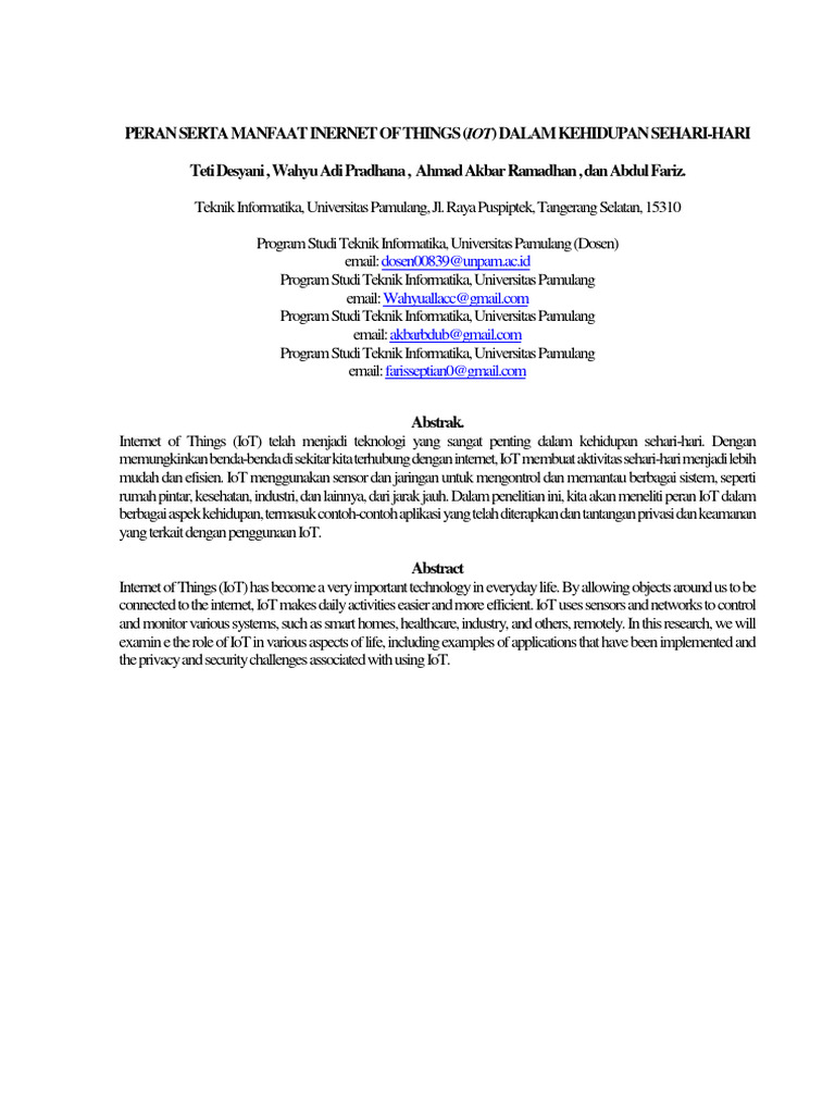 Peran Serta Manfaat Internet of Things (IoT) Dalam Kehidupan Sehari ...
