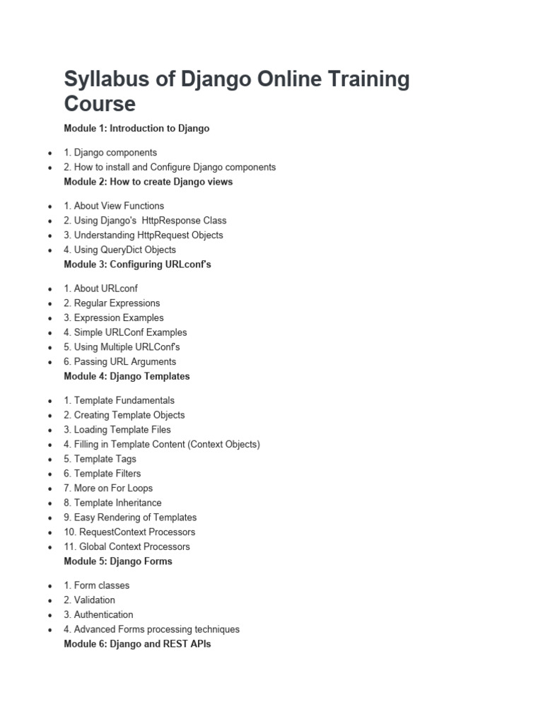 Syllabus of Django Online Training Course | PDF | Databases | Computer Engineering