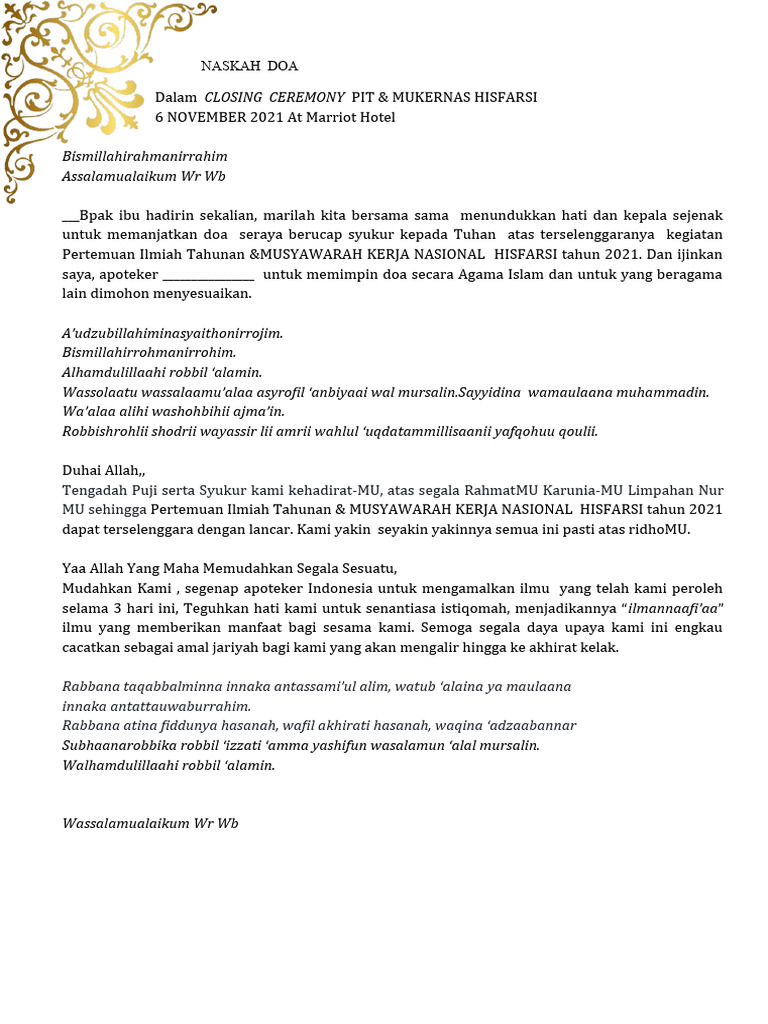 NASKAH DOA Closing PIT MUKERNAS | PDF | Pengembangan Diri | Agama & Spiritualitas