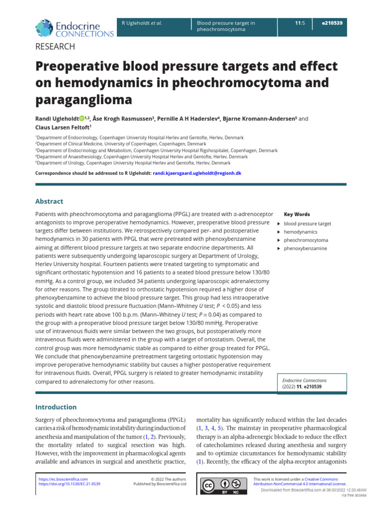 (20493614 - Endocrine Connections) Preoperative Blood Pressure Targets and Effect On ...