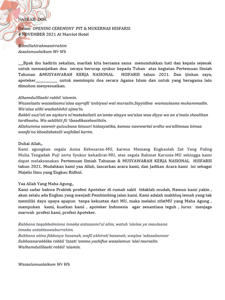 NASKAH DOA Opening PIT MUKERNAS | PDF | Agama & Spiritualitas