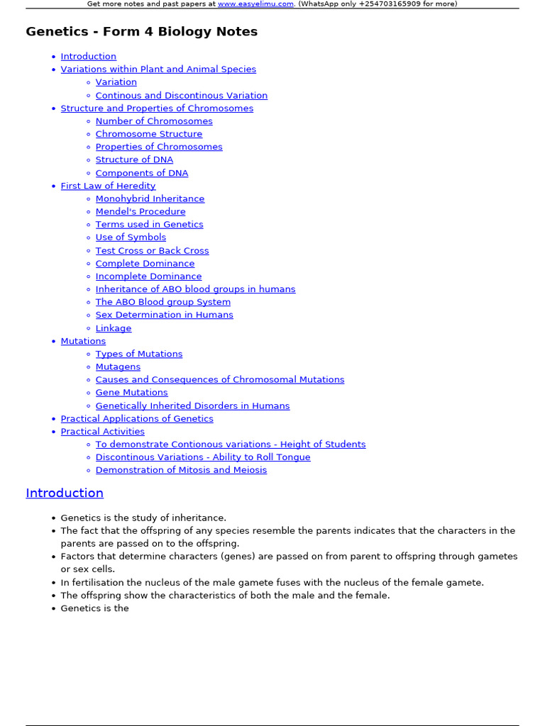 Genetics - Form 4 Biology Notes | PDF | Dominance (Genetics) | Dna