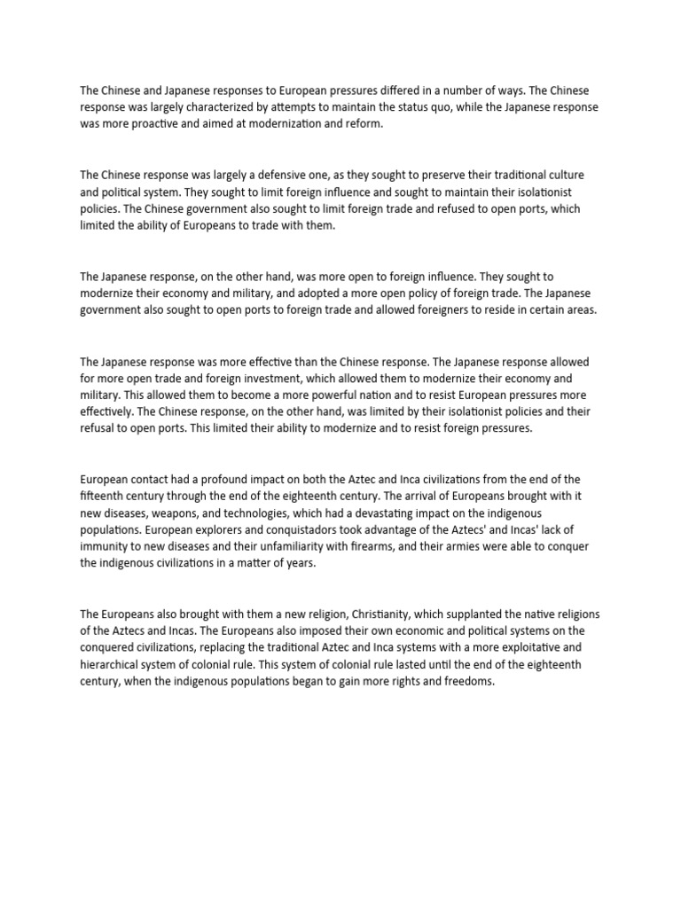 The Chinese and Japanese Responses To European Pressures Differed in A ...
