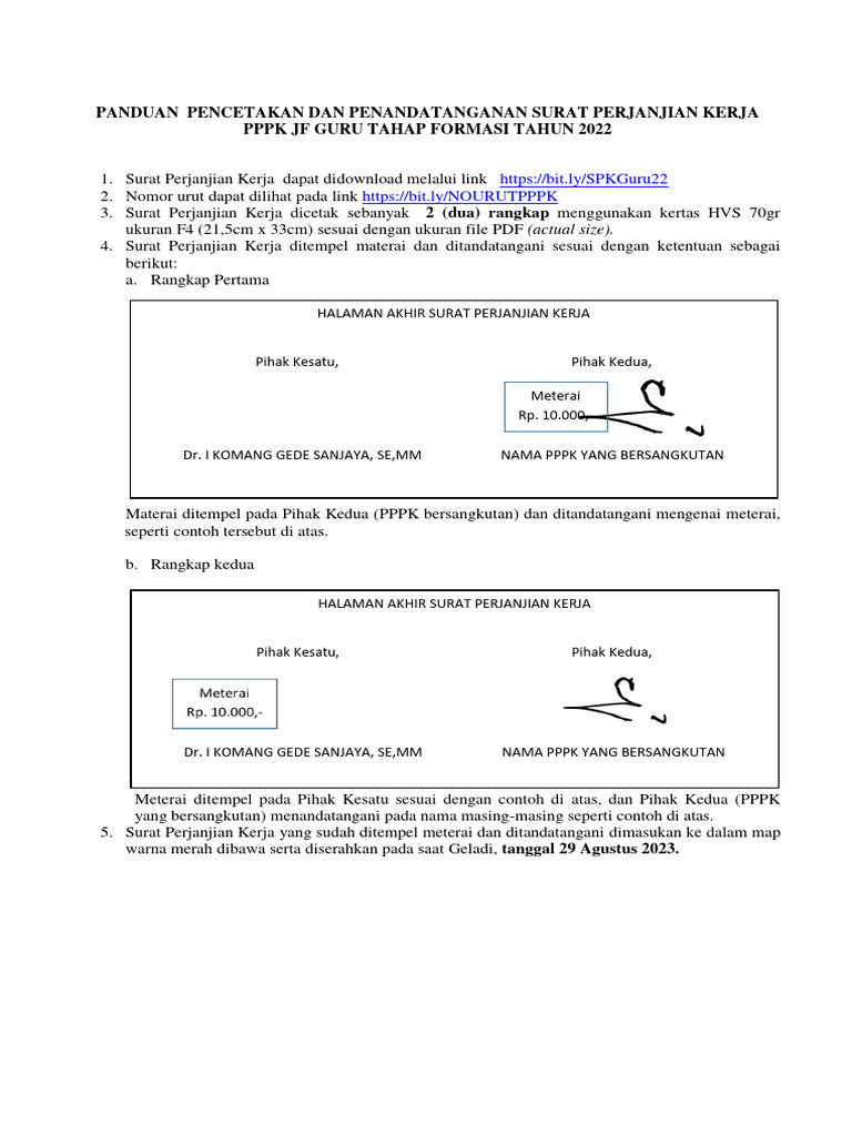 2023 Ketentuan Pengisian Materai SPK | PDF